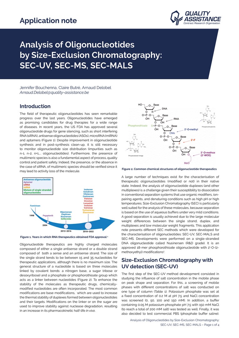 Analysis of Oligonucleotides by Size-Exclusion Chromatography: SEC-UV, SEC-MS, SEC-MALS ...